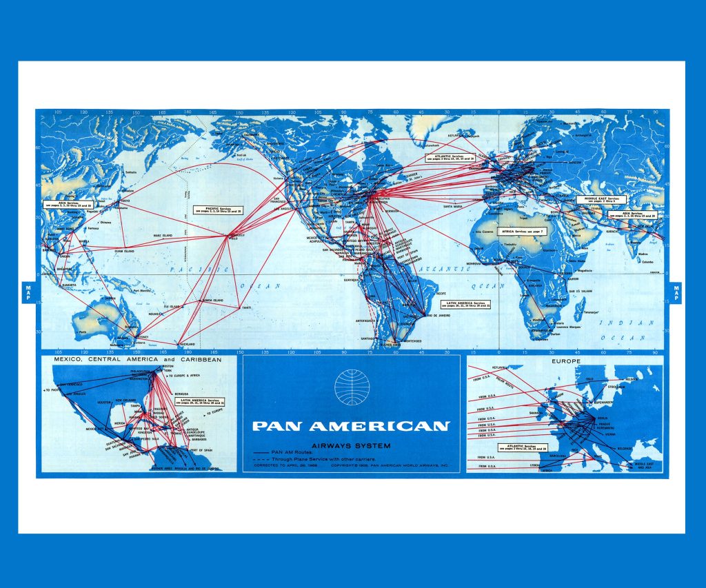 Pan American Airlines Routes Map Mouse Pad Mousepad - Fame Collectibles